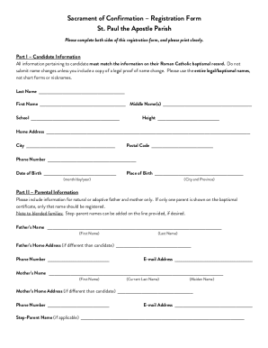 Fillable Online Adult Registration Form For Confirmation Fax Email ...