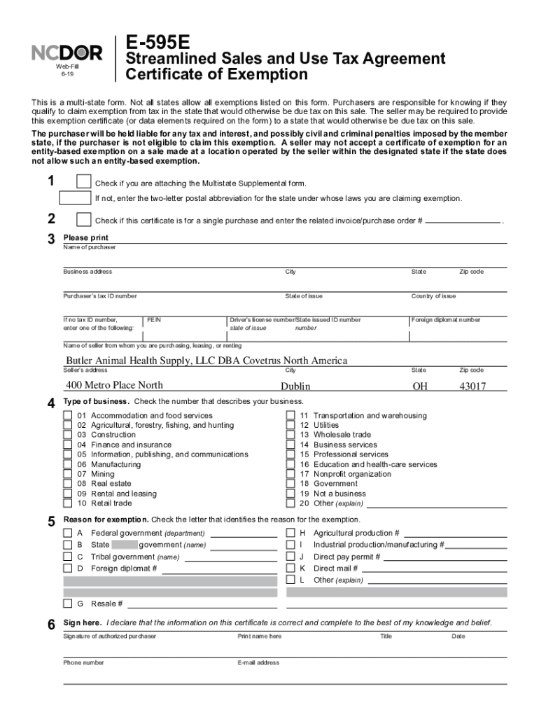 Fillable Online E-595E Streamlined Sales and Use Tax Agreement Web-Fill ...