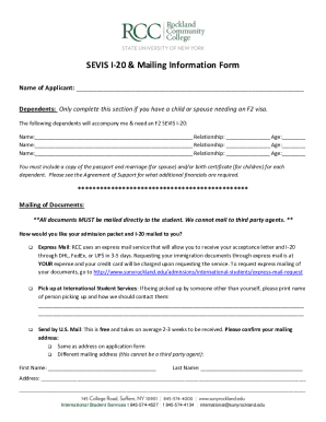 Fillable Online SEVIS I-20 & Mailing Information Form - sunyrockland ...