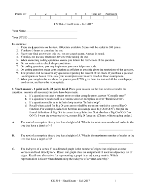 Fillable Online Points off 1 2 3 4 5 6 Total off Net Score CS 314 Final ...