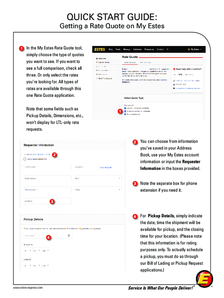 Fillable Online Getting a Rate Quote on My Estes - Estes Express Lines ...