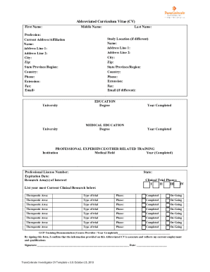 Fillable Online Abbreviated Curriculum Vitae (CV) - research.unsw.edu ...