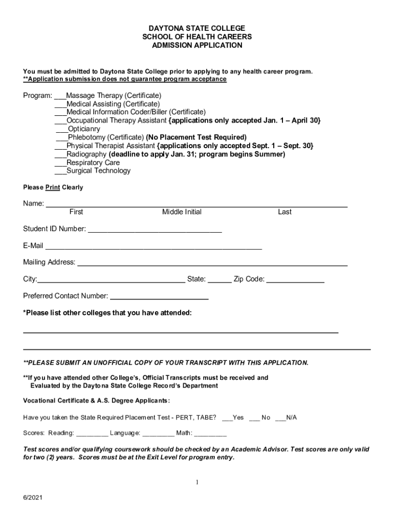 Fillable Online Application - Daytona State College - Daytonastate - Fill ... Fax Email Print ...