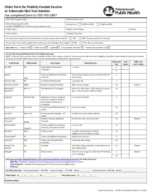Fillable Online Order Form for Publicly-Funded Vaccine or Tuberculin ...