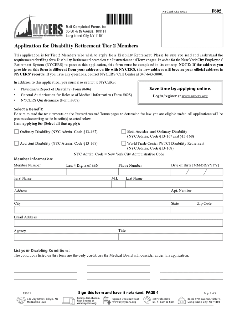 Fillable Online www.nycers.org sites mainApplication for Disability ...