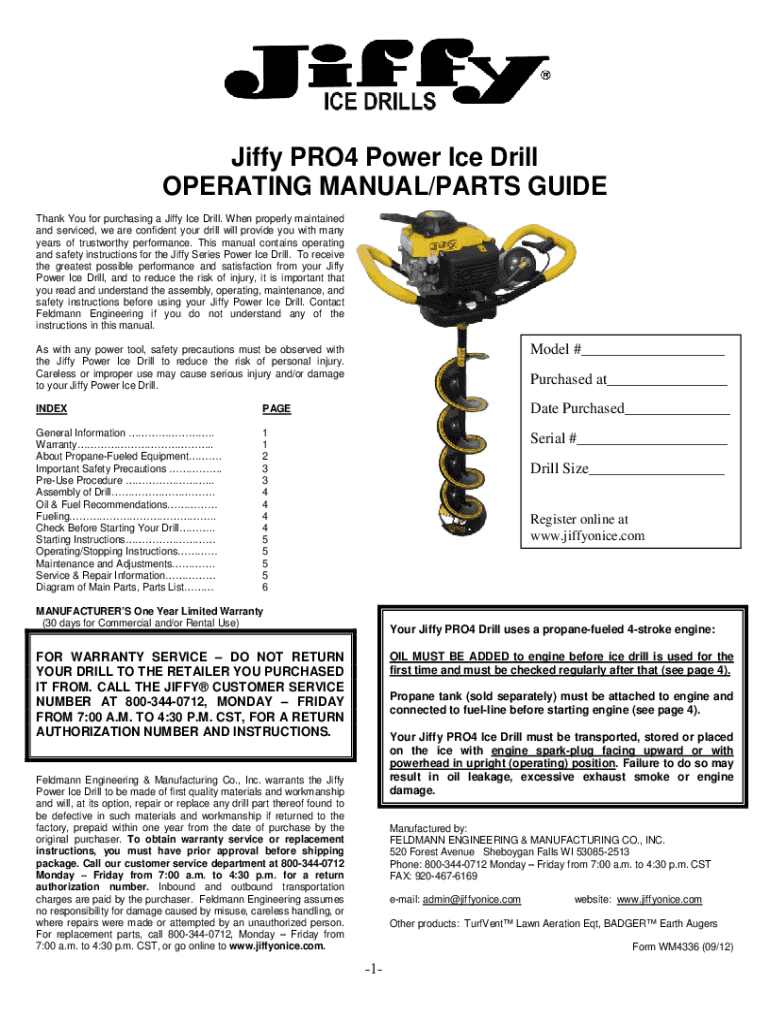 Fillable Online Jiffy PRO 4 Drill Operating Manual/parts Manual Online ...