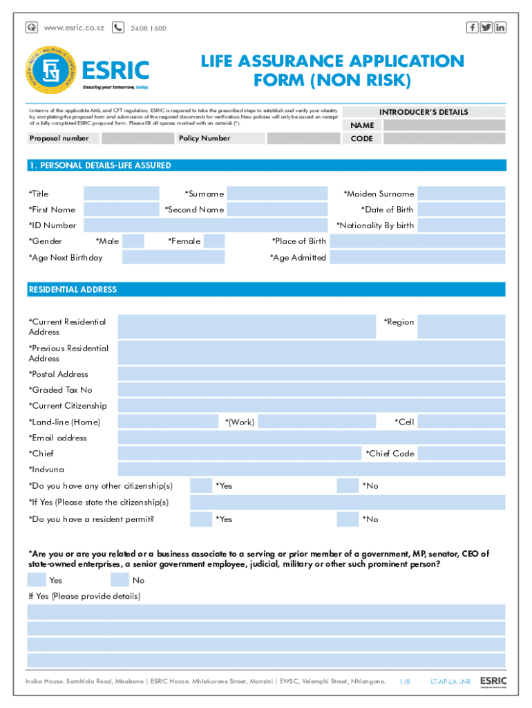 Fillable Online LIFE ASSURANCE APPLICATION FORM (NON RISK) Fax Email Print - pdfFiller