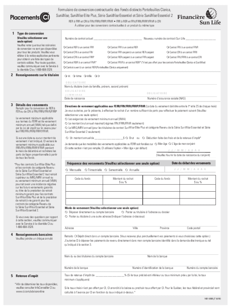 Fillable Online 1601-0089 SLF - New Sun Life Conversion Form- F.indd ...