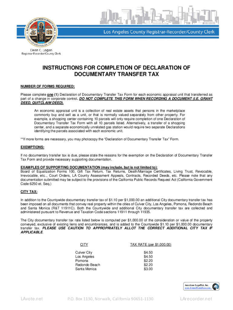 Fillable Online Declaration of Documentary Transfer Tax. Declaration of ...