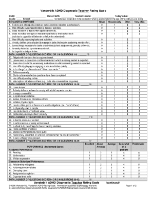 Fillable Online Vanderbilt ADHD Teacher Rating Scale - Seattle Children ...