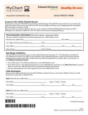 Fillable Online Edward-Elmhurst Health MyChart Child Proxy Form Fax ...