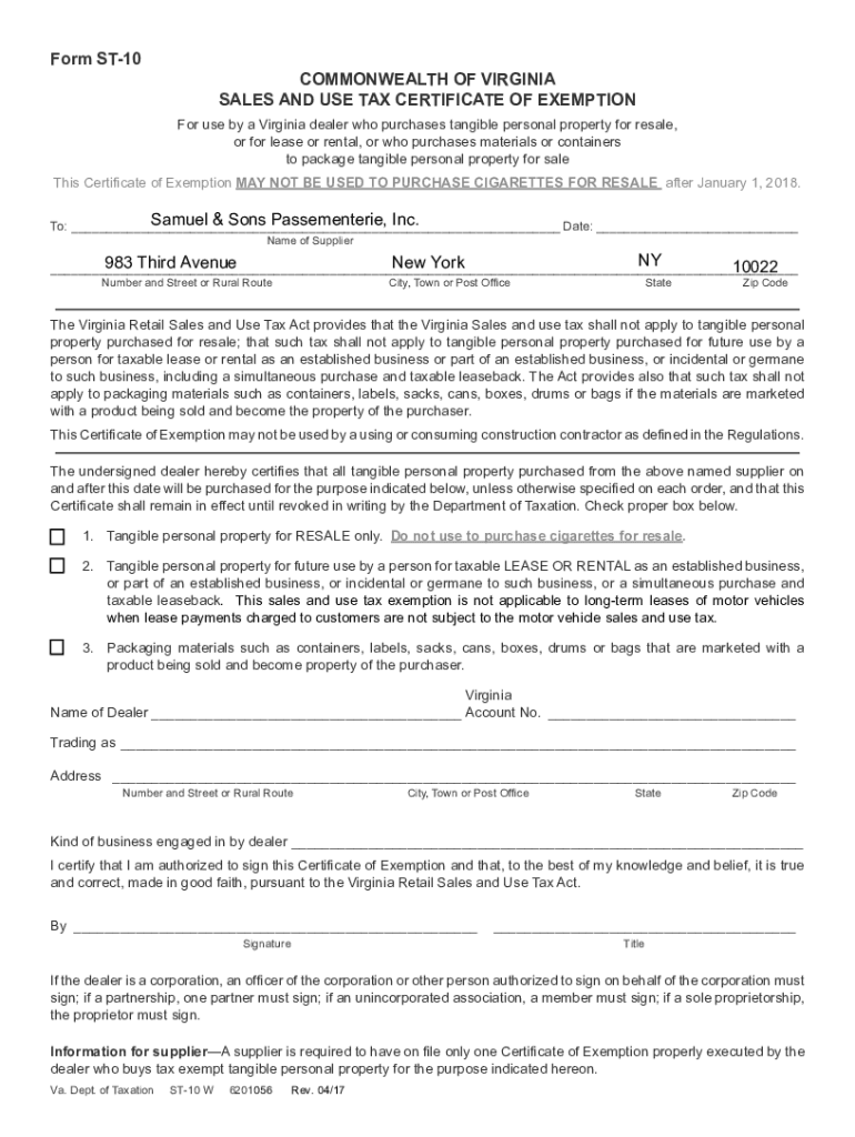 Fillable Online st-10-any (1).pdf. Sales and Use Tax Certificate of ...