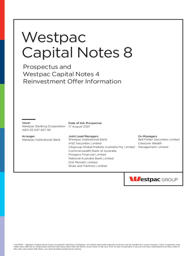 Fillable Online Westpac Banking Corporation (WBC)Westpac CapitalBond ...