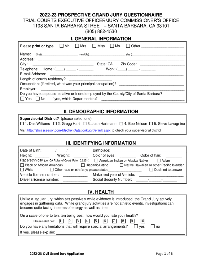 Fillable Online PROSPECTIVE GRAND JURY QUESTIONNAIRE Fax Email Print ...
