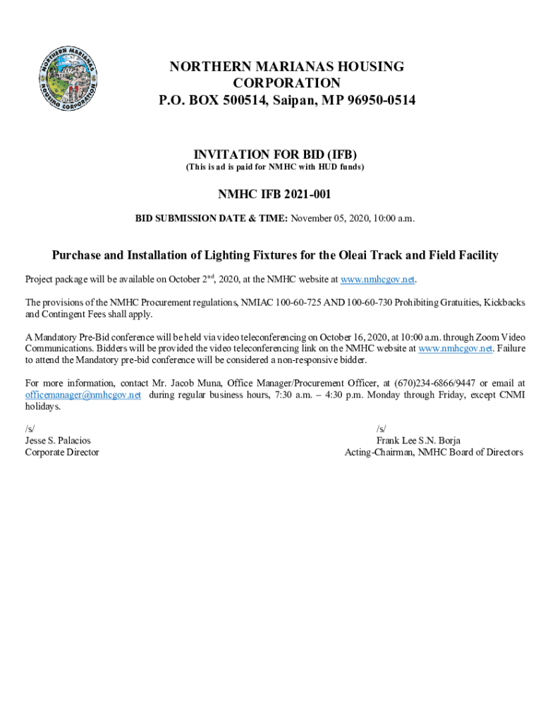 Fillable Online invitation for bid (ifb) - Northern Marianas Housing ...