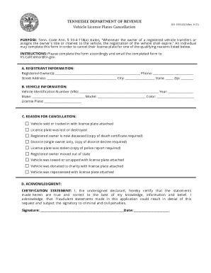 Fillable Online Vehicle License Plate Cancellation. Vehicle License ...