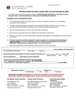 Fillable Online INSTRUCTIONS FOR POST VASECTOMY COLLECTION (BIG ISLAND ...