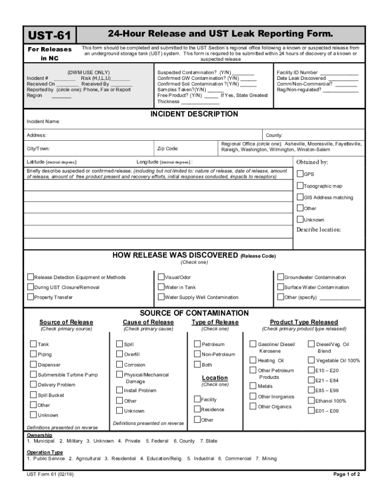 Fillable Online UST-61 24-Hour Release and UST Leak Reporting Form. Fax ...