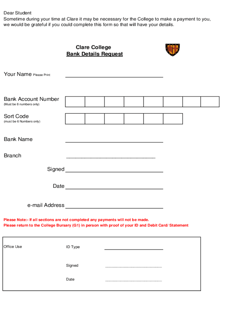 Fillable Online Bank Details Request form Fax Email Print - pdfFiller