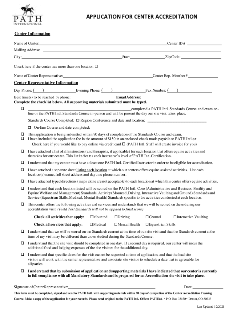 Fillable Online APPLICATION FOR CENTER RE-ACCREDITATION Fax Email Print - pdfFiller