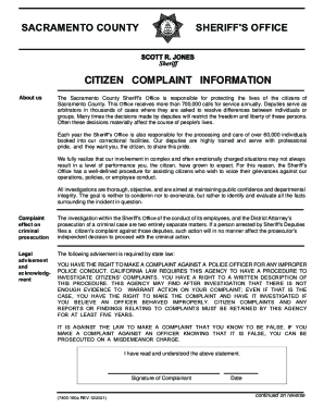 Fillable Online Citizen Complaint Instructions and form. forms Fax ...