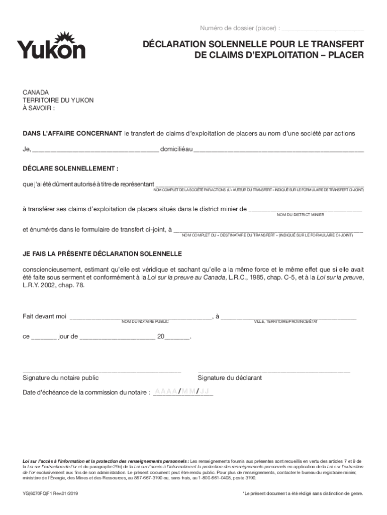Fillable Online dclaration solennelle pour le transfert de claims d ...