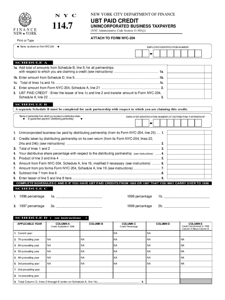 Fillable Online NEW YORK CITY DEPARTMENT OF FINANCE 114.7 UBT PAID Fax Email Print - pdfFiller