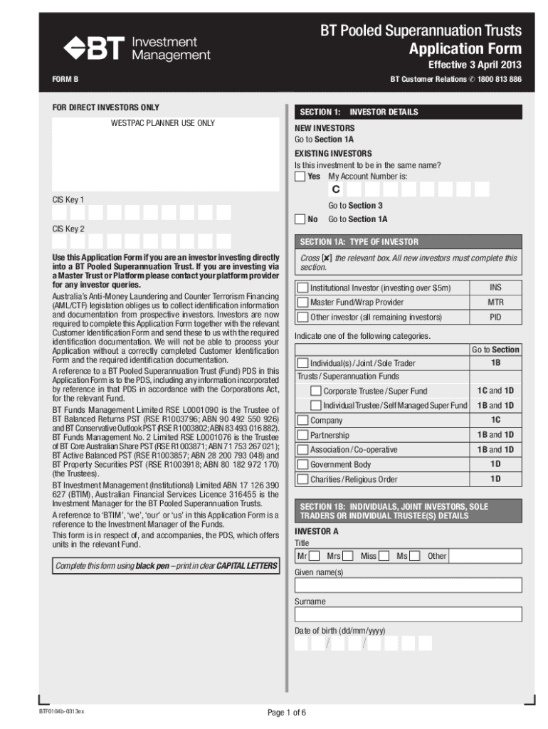 Fillable Online Form: Pooled Superannuation Trusts Application Form ...