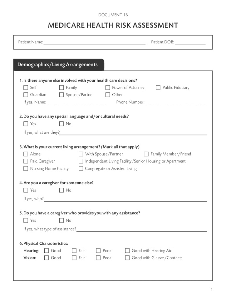 Fillable Online DOCUMENT 1B MEDICARE HEALTH RISK ASSESSMENT Fax Email ...