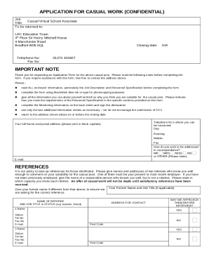 Casual Application - bso bradford gov Doc Template | pdfFiller