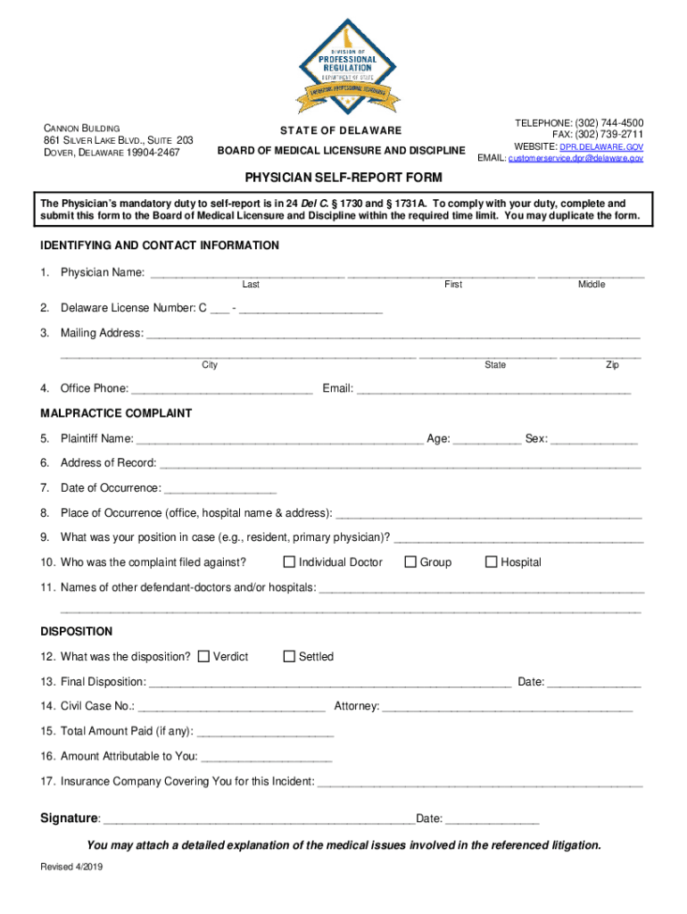 Fillable Online Physician Self-Report form Fax Email Print - pdfFiller