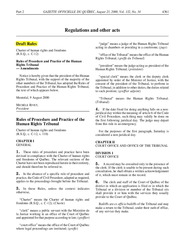 Fillable Online Rules of Procedure and Practice of the Human Rights Tribunal Fax Email Print ...