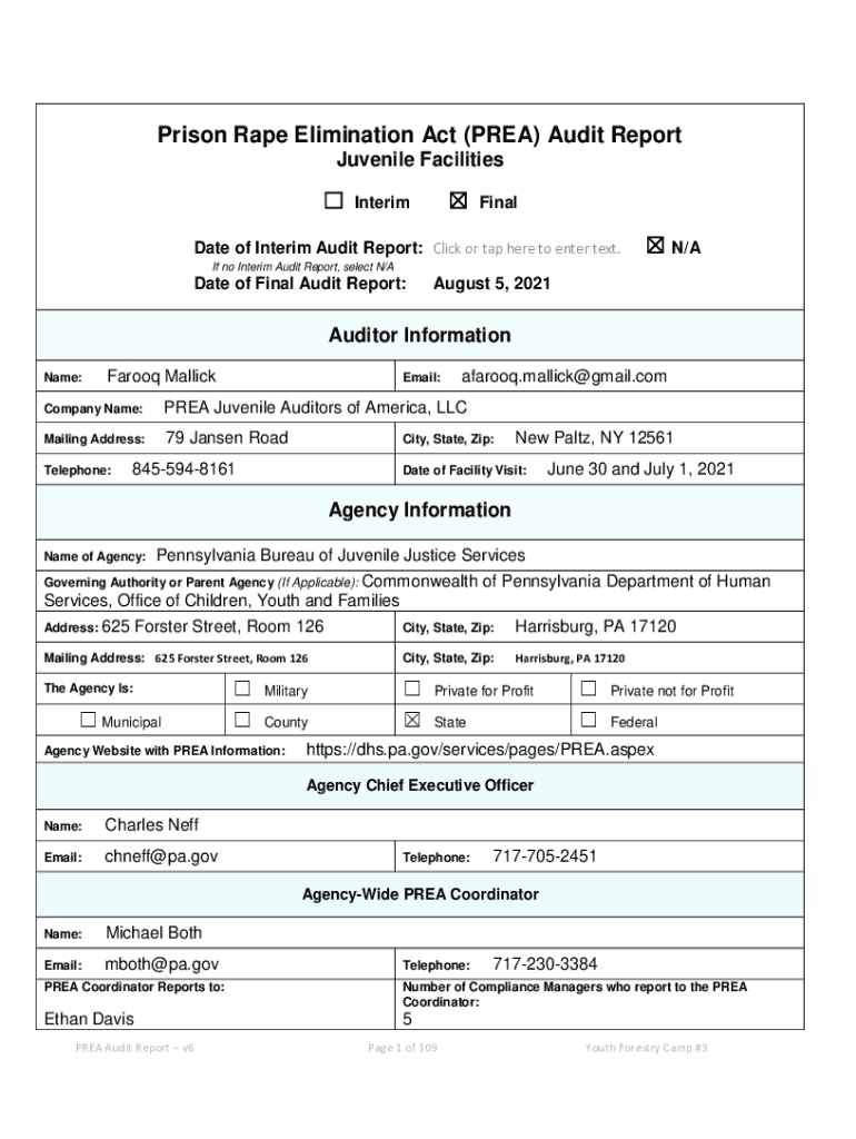 Fillable Online Prison Rape Elimination Act (PREA) Audit ... - dhs.pa ...