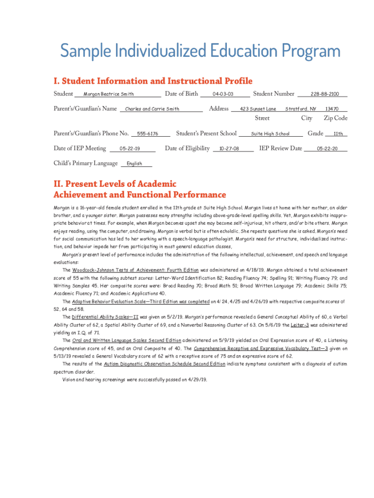 Fillable Online Sample Individualized Education Program.pdf - Sample ...