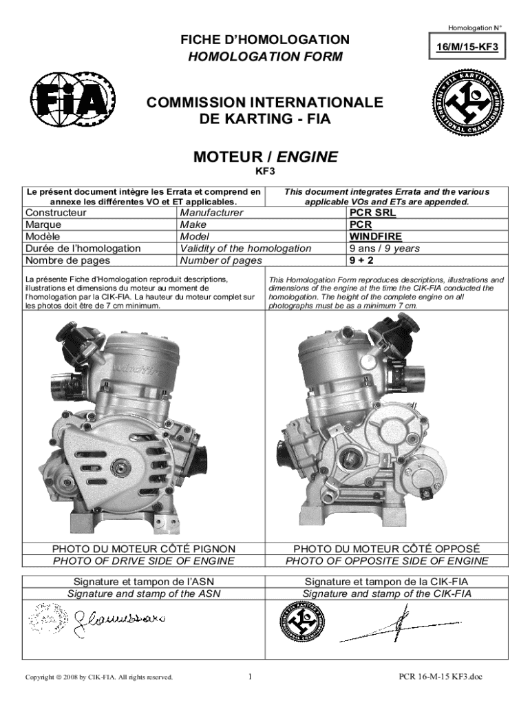 Fillable Online FICHE D HOMOLOGATION HOMOLOGATION FORM COMMISSION ...