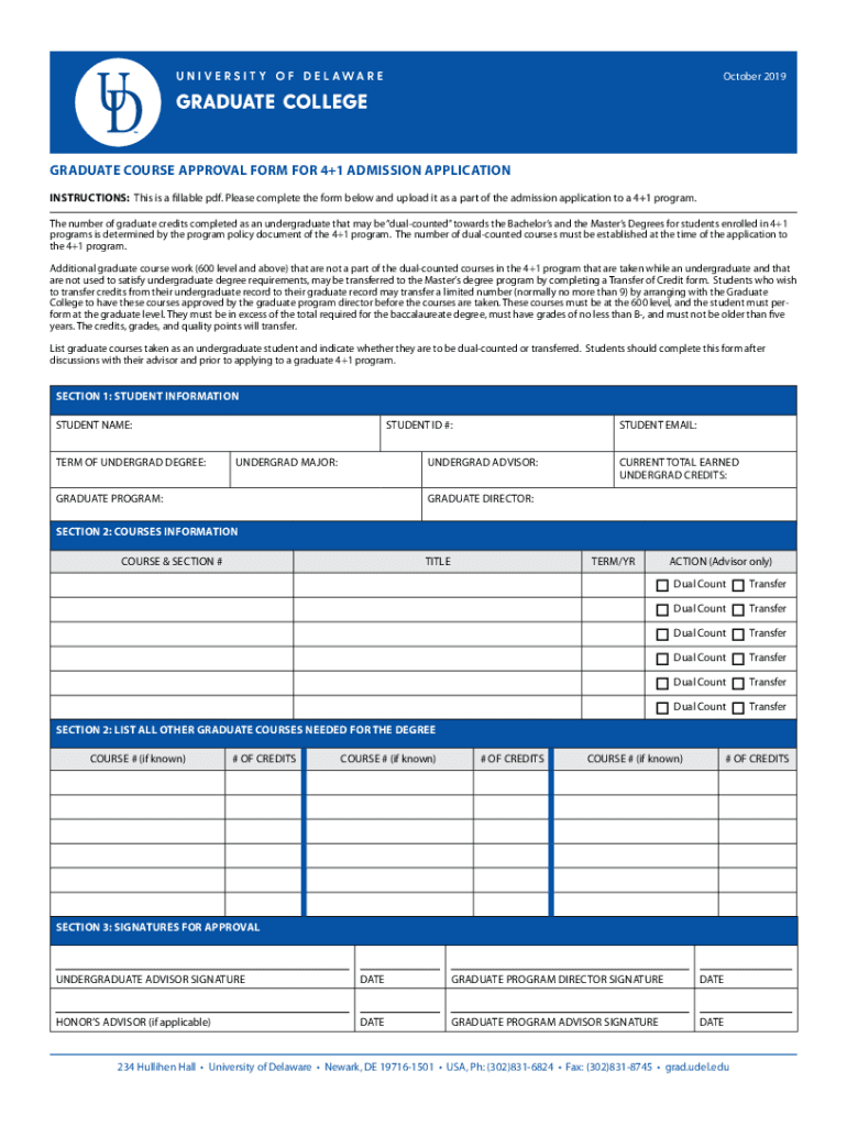 Fillable Online graduate course approval form for 4+1 admission application Fax Email Print ...