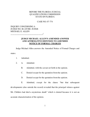Fillable Online SC07-774 Judge Michael Allen's Amended Answer and ...