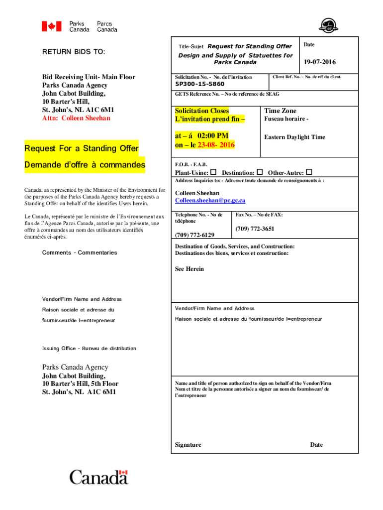 Fillable Online Request For a Standing Offer Demande d'offre commandes ...