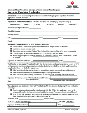 Fillable Online AHA Instructor Initial Candidate Application Fax Email ...