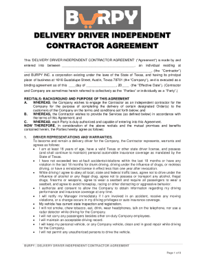 Fillable Online INDEPENDENT CONTRACTOR DRIVER AND POLICY AGREEMENT ...