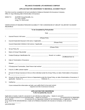 Fillable Online VAI Claim Form - Reliance Standard Fax Email Print ...