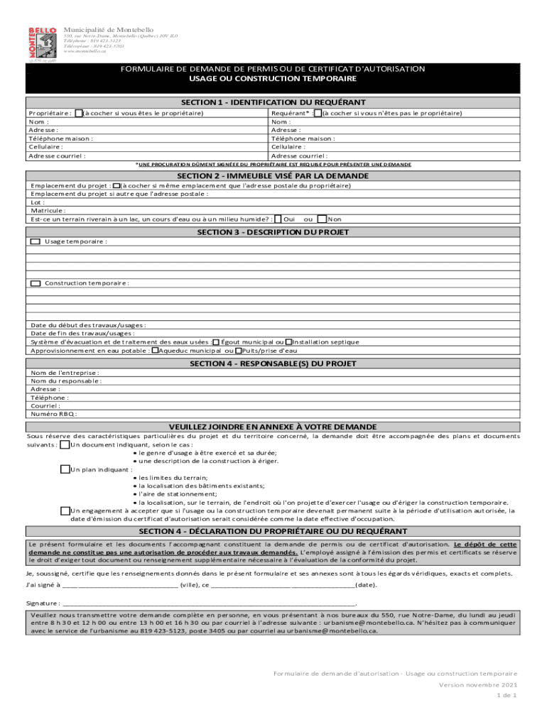 Fillable Online formulaire de demande de permis ou de certificat d'autorisation ... Fax Email ...