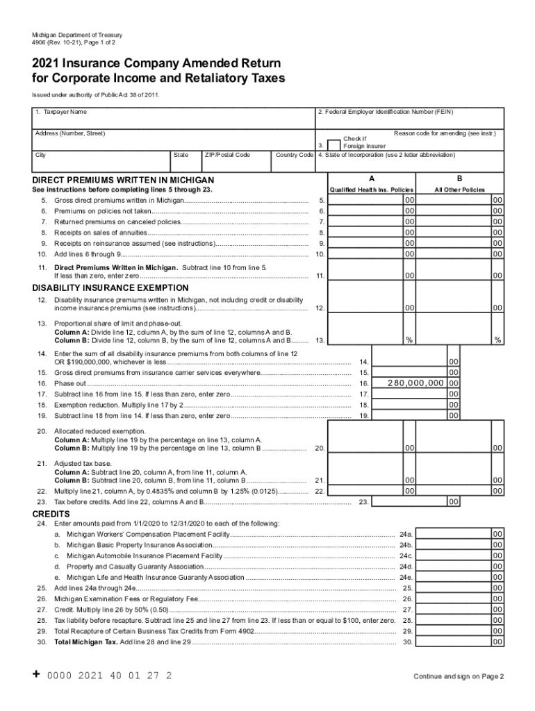 Fillable Online Fillable Online 4906, Insurance Company Amended Return ...