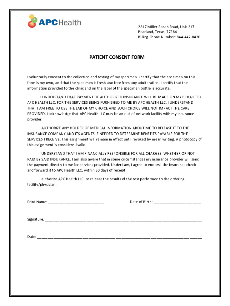 Fillable Online 844-442-8420 PATIENT CONSENT FORM I voluntar ...