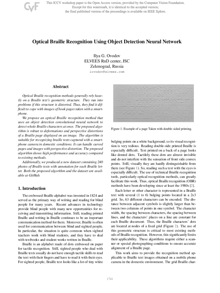 Fillable Online Optical Braille Recognition Using Object Detection