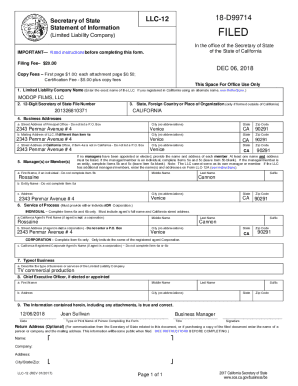 Fillable Online LLC Statement of Information SearchCalifornia ...