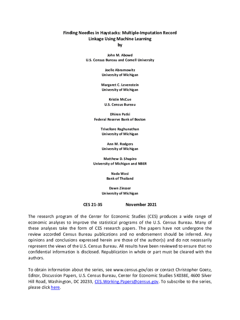 Fillable Online www2 census ideas.repec.orgpcenFinding Needles in Haystacks: Multiple-Imputation ...
