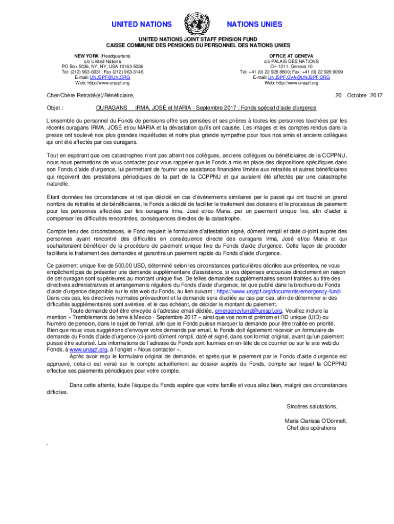 Fillable Online UNITED NATIONS NATIONS UNIES UNITED NATIONS JOINT STAFF ...