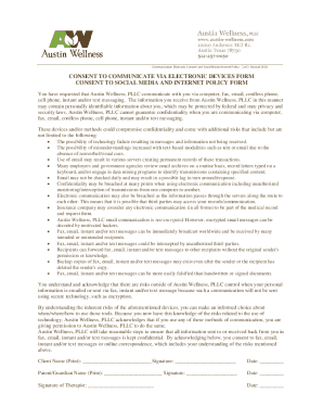Fillable Online CONSENT TO COMMUNICATE VIA ELECTRONIC DEVICES FORM ...
