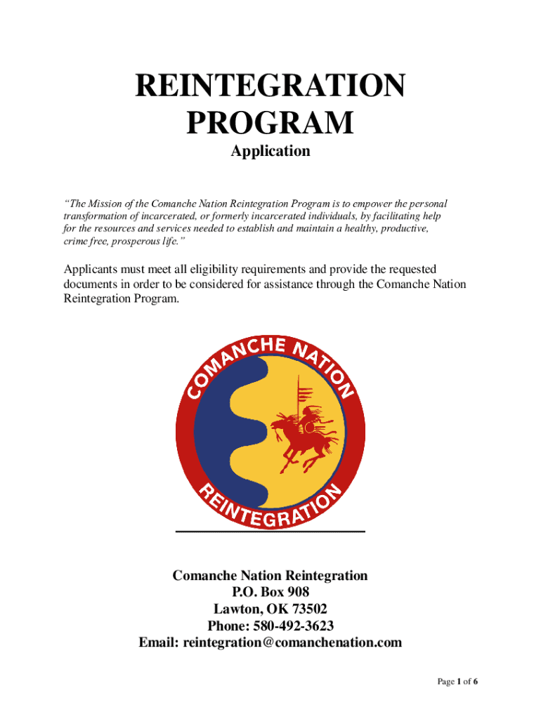 Fillable Online REINTEGRATION PROGRAM - Comanche Nation Fax Email Print ...